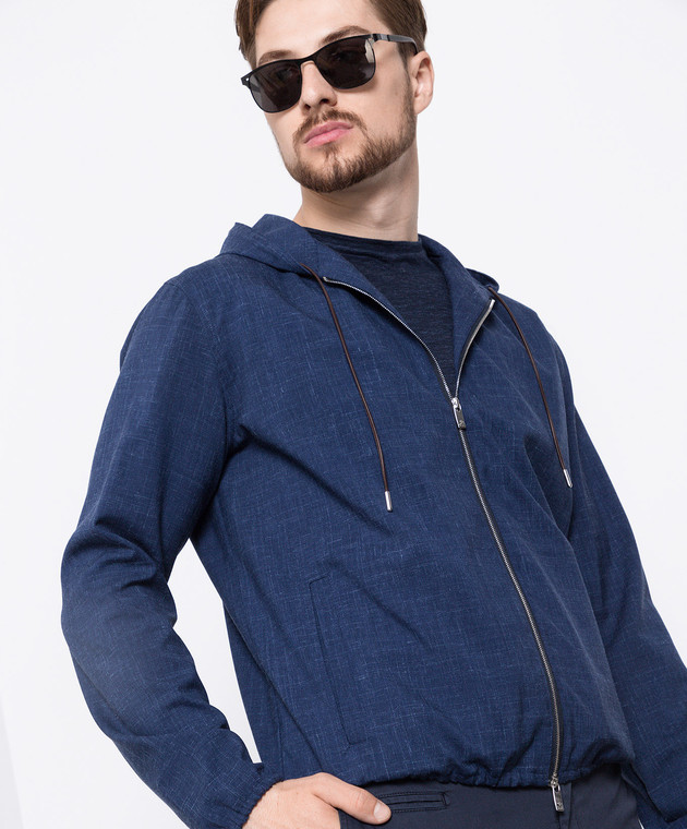 Tombolini - Navy blue wool and linen jacket SBM6EGHP buy at Symbol