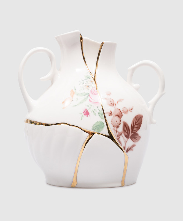 SELETTI - A white Kintsugi vase with a print and gold trim 09676 - buy ...