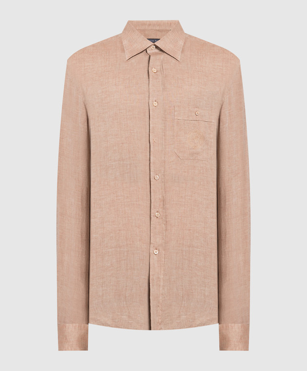 Stefano Ricci - Brown linen shirt with logo embroidery MC006731LX2330 ...