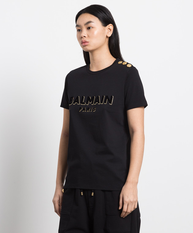Balmain - Черная футболка с велюровым логотипом AF1EF005BC07 купить в ...