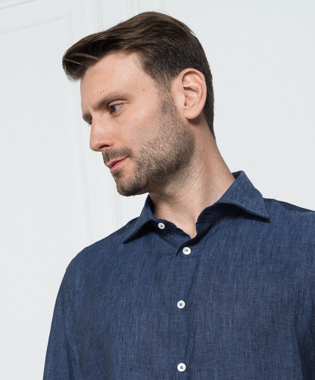 Tombolini - Navy blue linen shirt RC29Q072 buy at Symbol