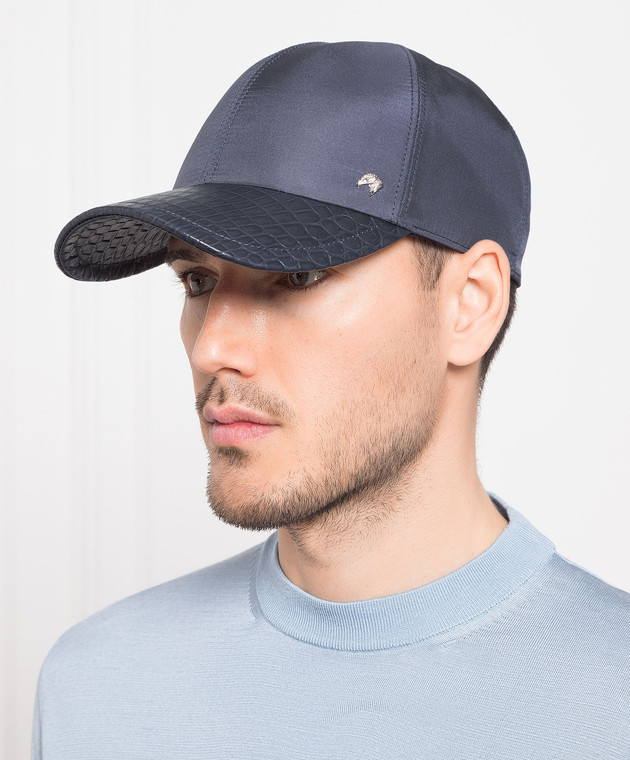 Stefano Ricci - Blue cap made of silk and crocodile skin ...