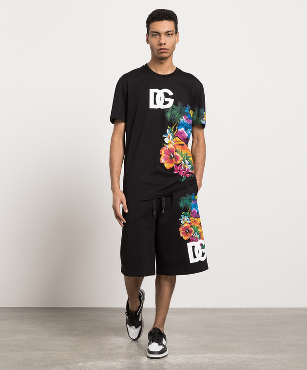 Dolce&Gabbana - Черная футболка с принтом в гавайском стиле с логотипом ...