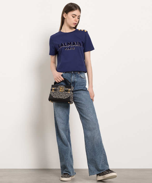Balmain - Blue t-shirt with textured logo AF1EF005BC07 - buy with ...