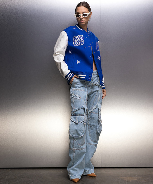 Off-White - Blue Bling Stars Varsity Bomber Jacket With Patches And ...